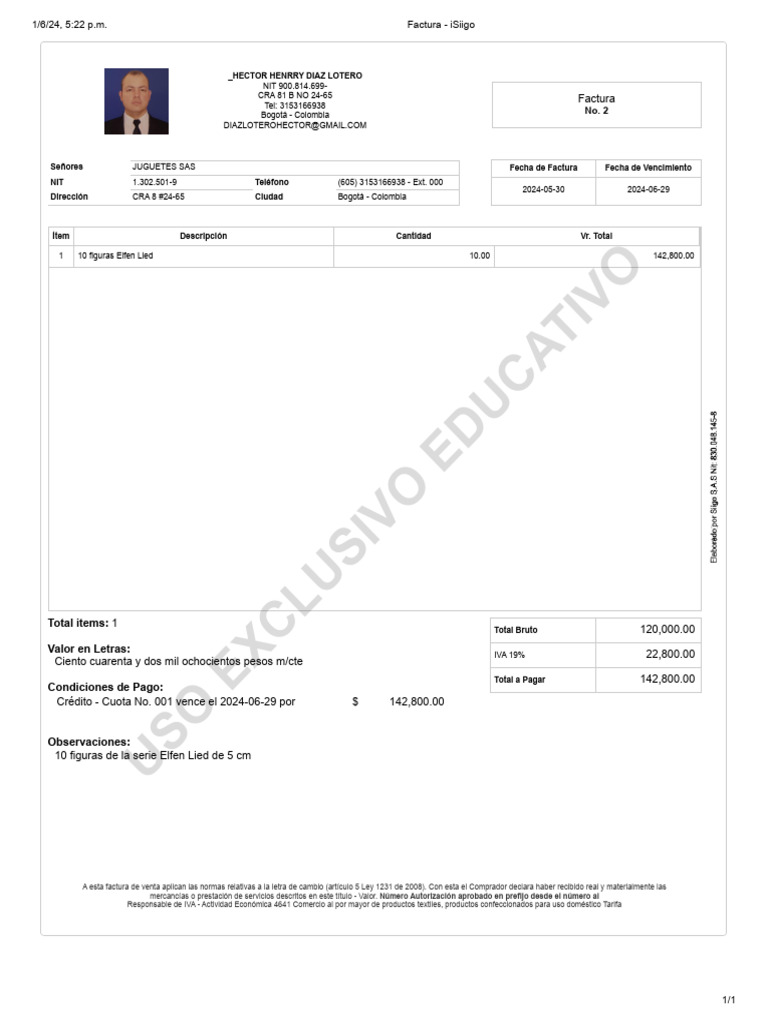 Factura de Venta Cpon Fecha Del 20 D Emayo | PDF