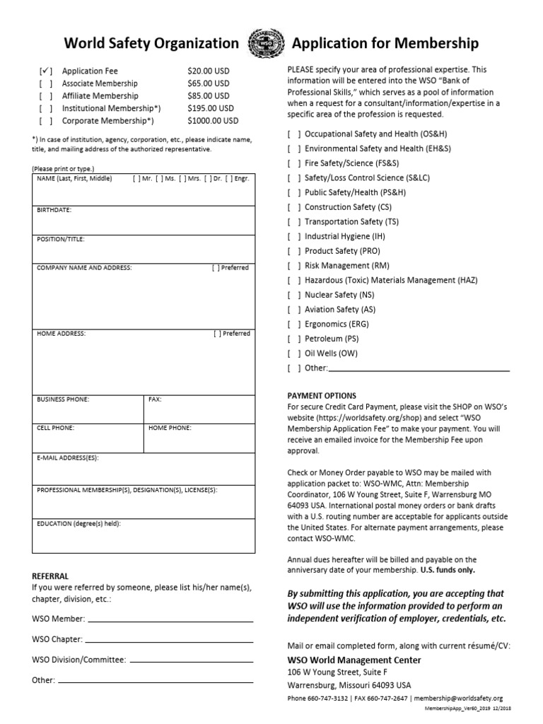 WSO Membership Application 2024 | PDF