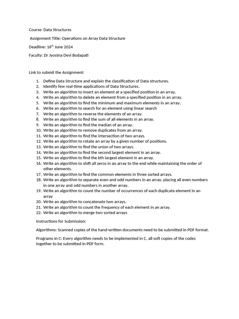 Assignment of Array Data Structure (1) | PDF Assignment of Array Data Structure (1) | PDF
