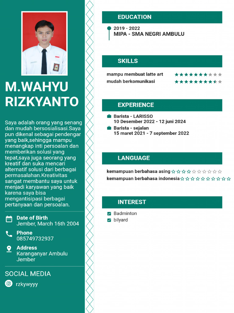 Contoh CV Bartender | PDF