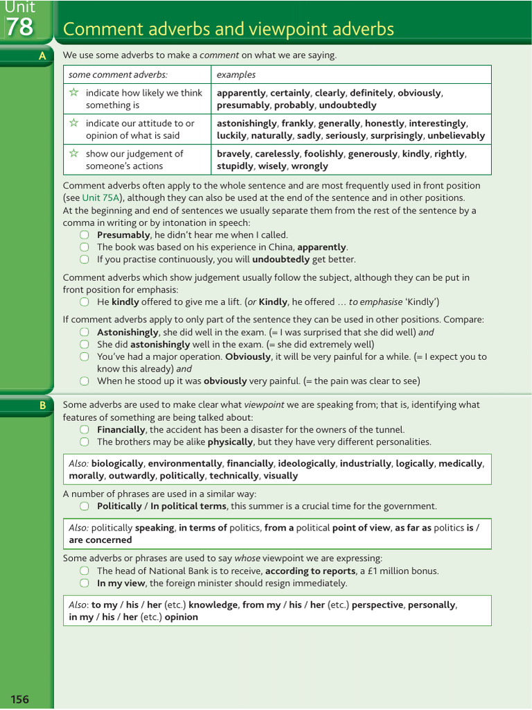 78 Comment Adverbs and Viewpoint Adverbs | PDF