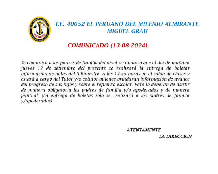 Comunicados Direccion Apafa | PDF