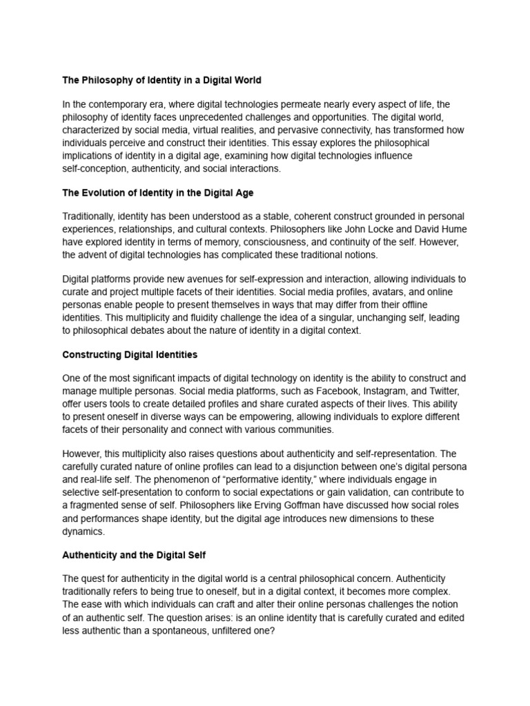 The Philosophy of Identity in A Digital World | PDF