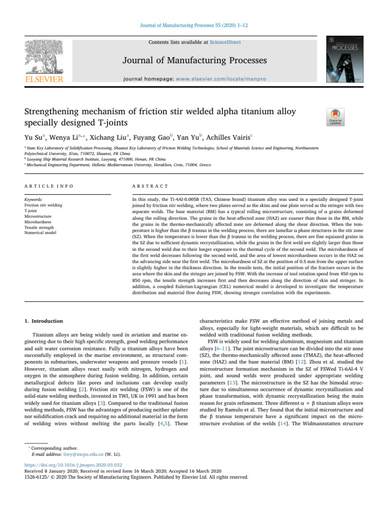 Friction Stir Welding of Titanium T-Joints | PDF | Fracture | Welding