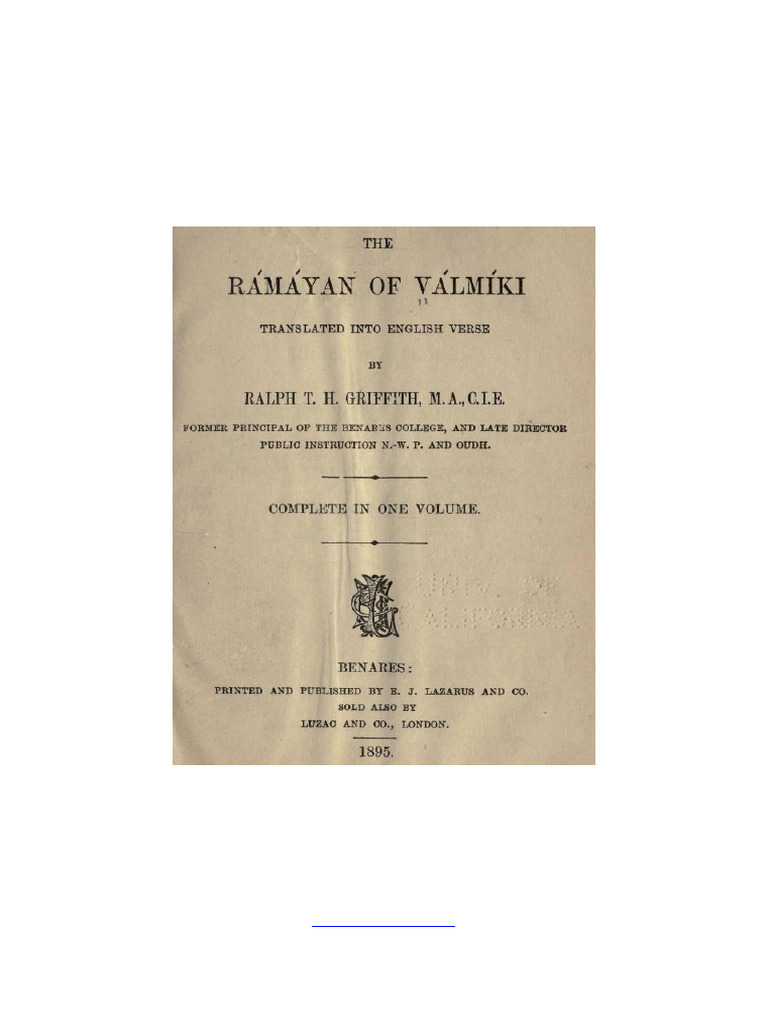 Ramayana Valmiki 1 | PDF