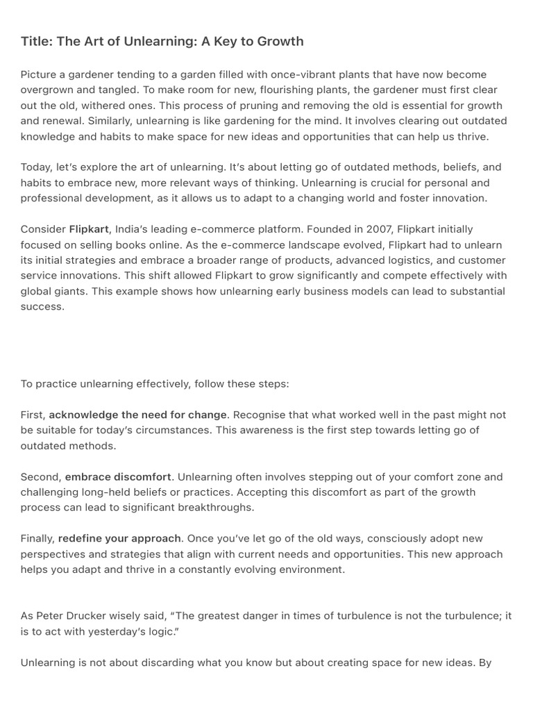 Title - The Art of Unlearning - A Key To Growth | PDF