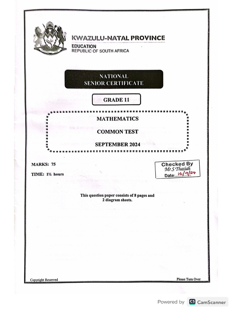 Grade 11 Memo MR S Thasiah | PDF