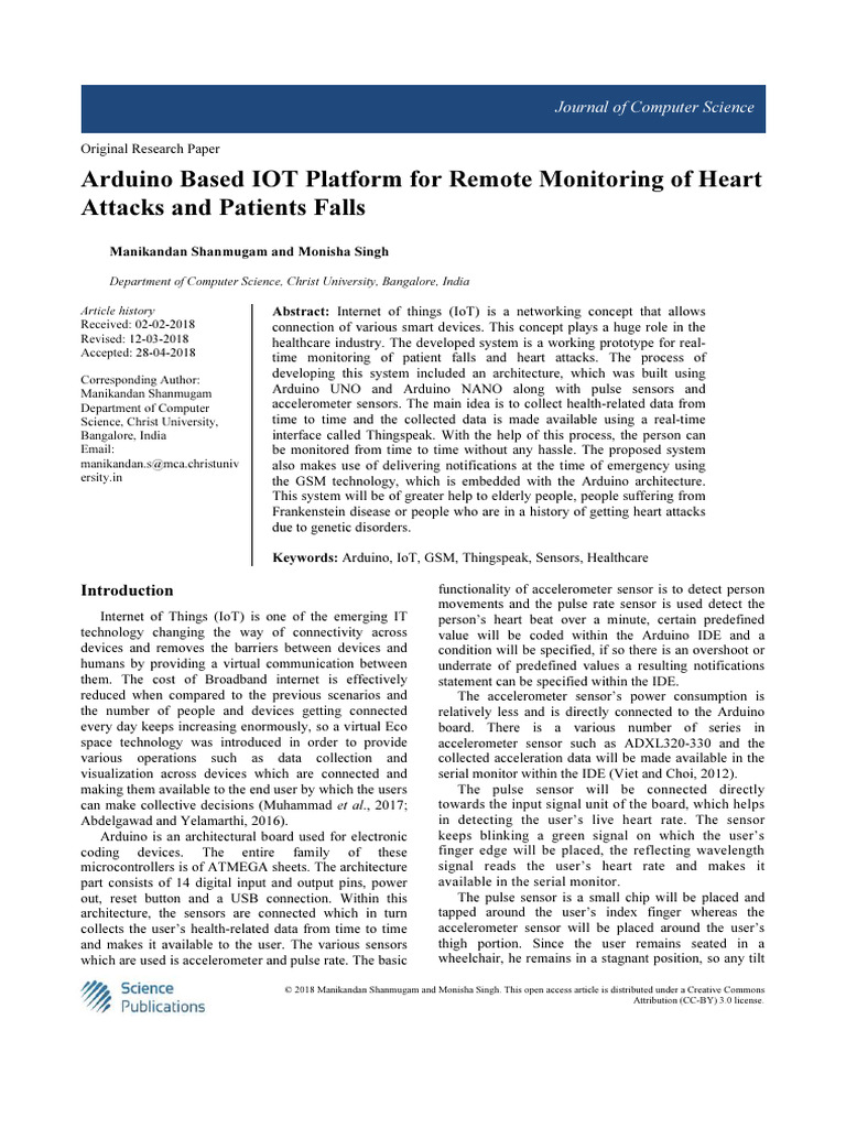 Arduino Based IOT Platform For Remote Monitoring of Heart Attacks and Patients Falls | PDF