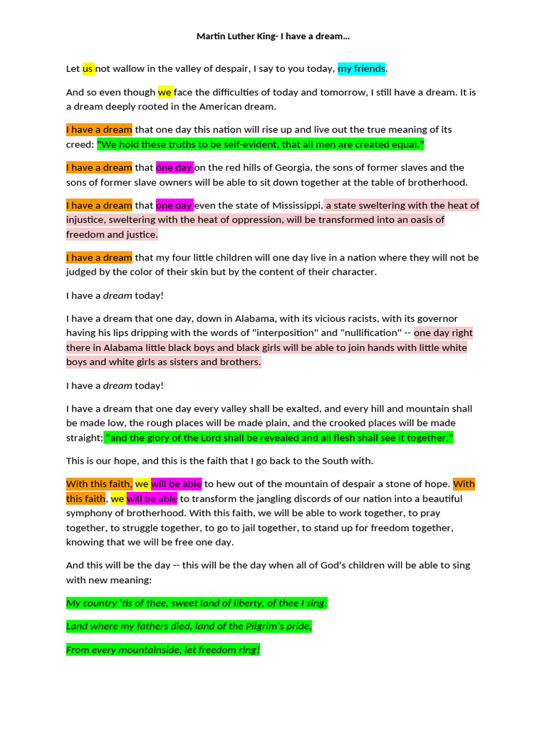 MKL Speech - Rhetorical Devices Highlighted | PDF