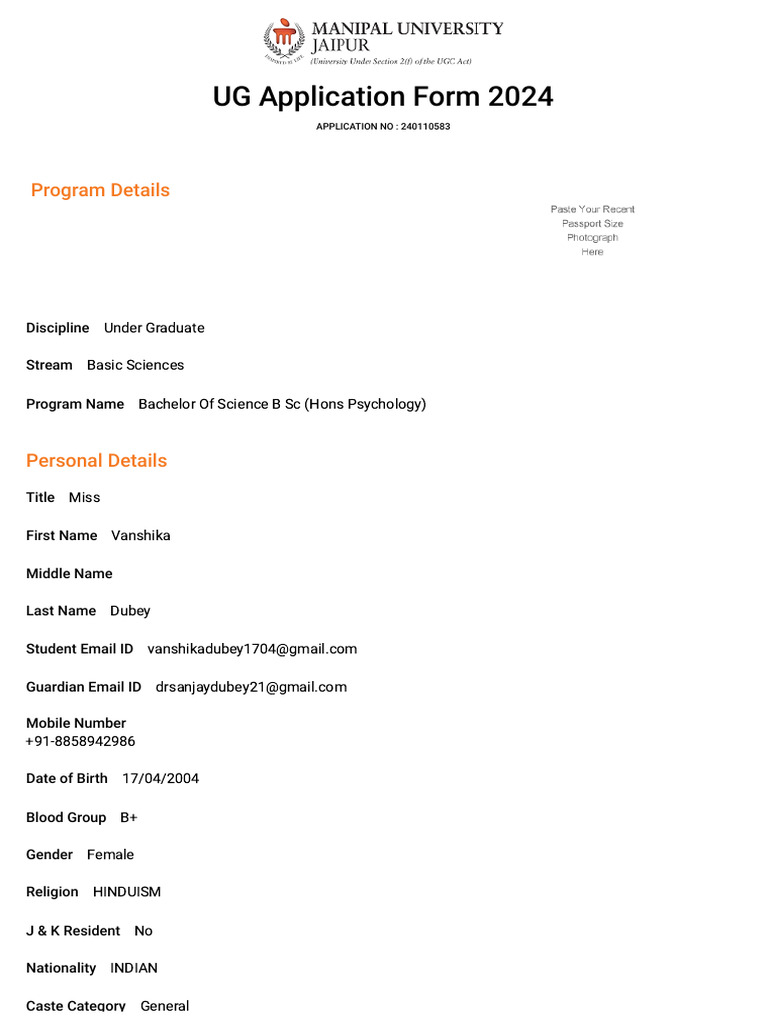 Print Application - Manipal University Jaipur | PDF