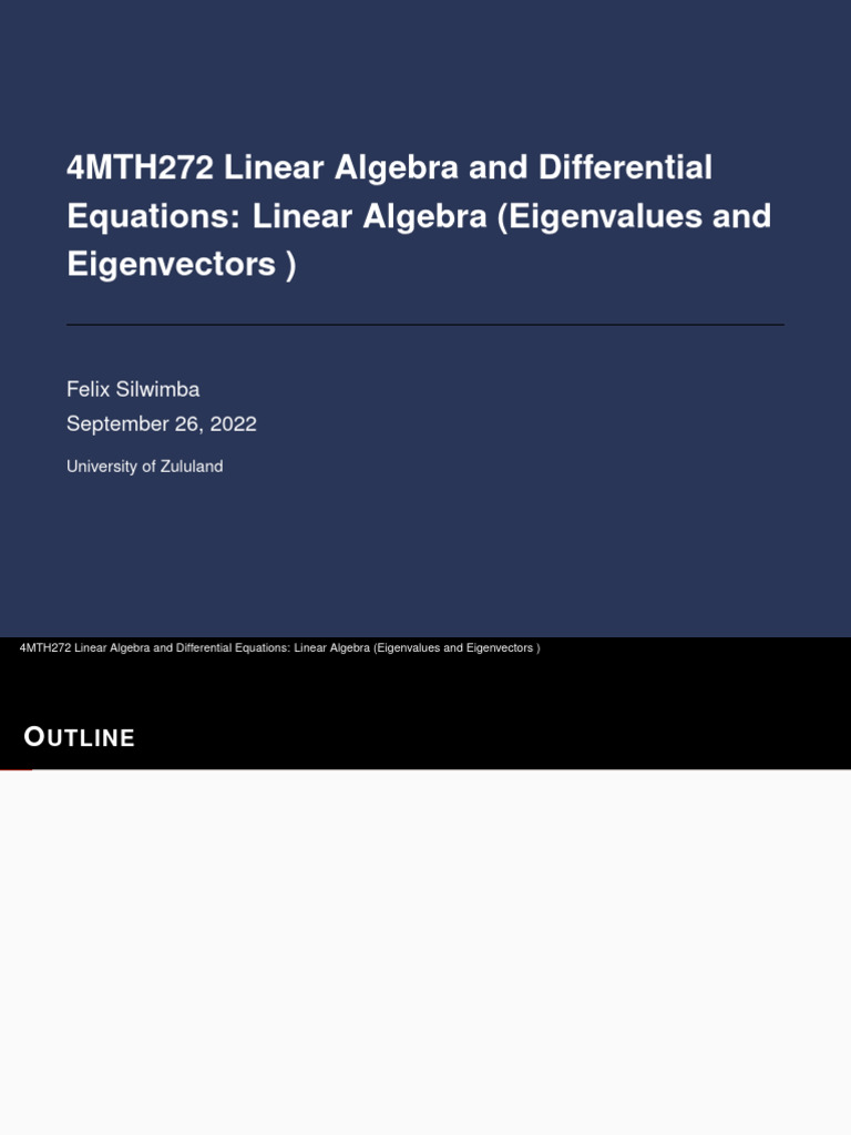 4MTH272 Linear Algebra and Differential Equations Eigen Values and Eigen Vectors | PDF