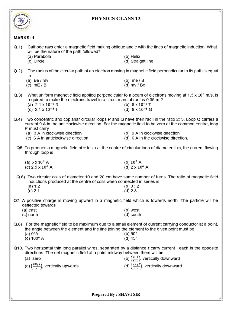 Physics Test Class 12 04-08-2024 | PDF