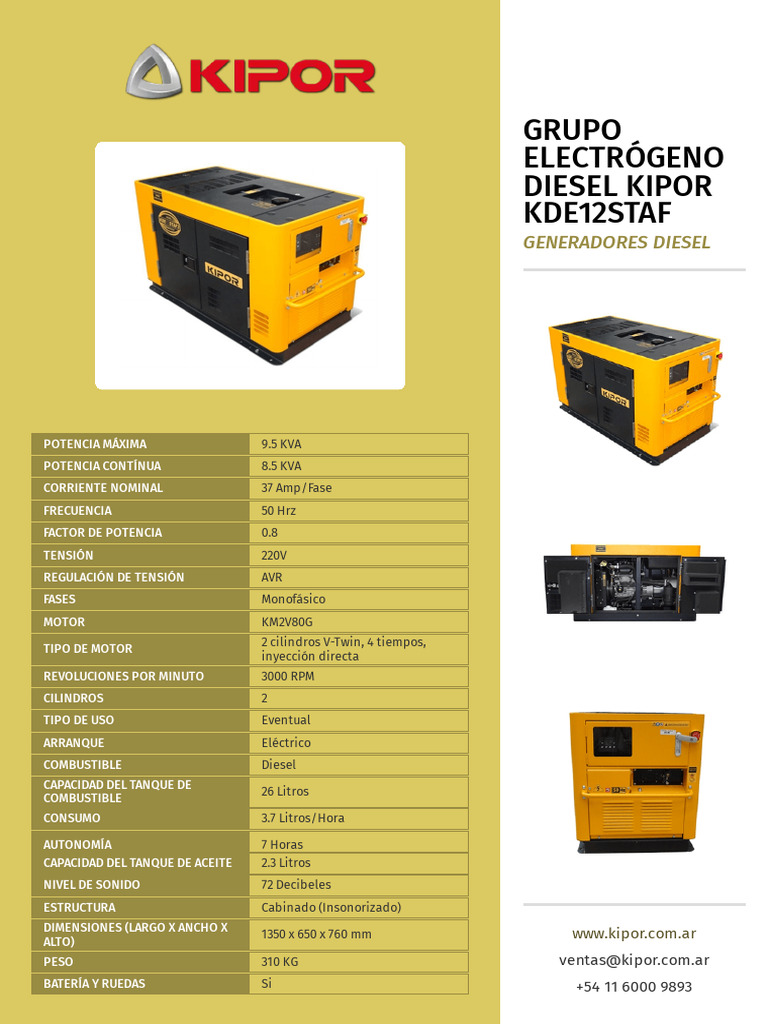 Grupo Electrogeno Diesel Kipor Kde12staf | PDF