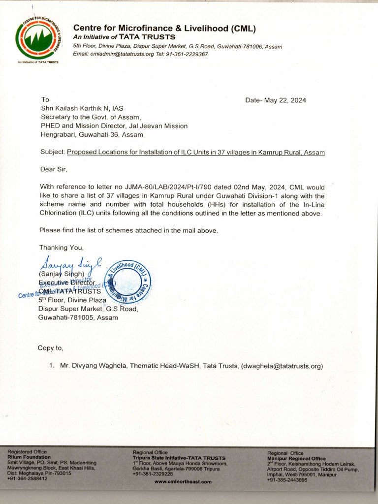 ILC Installation Request - MD JJM Assam | PDF