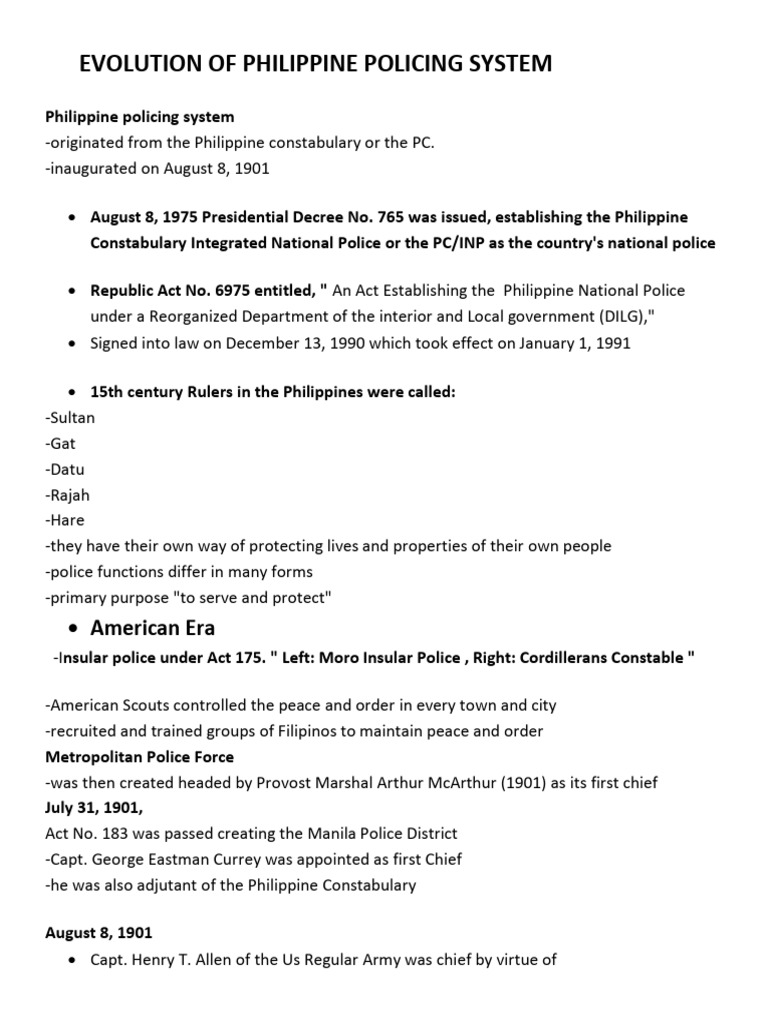 Evolution of Philippine Policing System | PDF
