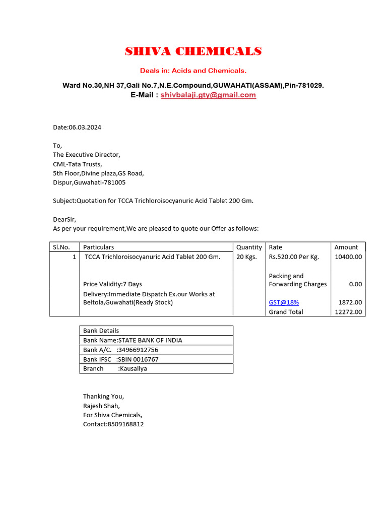 Shiva chemical quotation revised | PDF Shiva chemical quotation revised | PDF