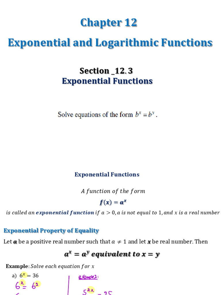 Chapter 12 Exponential and Logaritmic Functions Spring 2024 | PDF