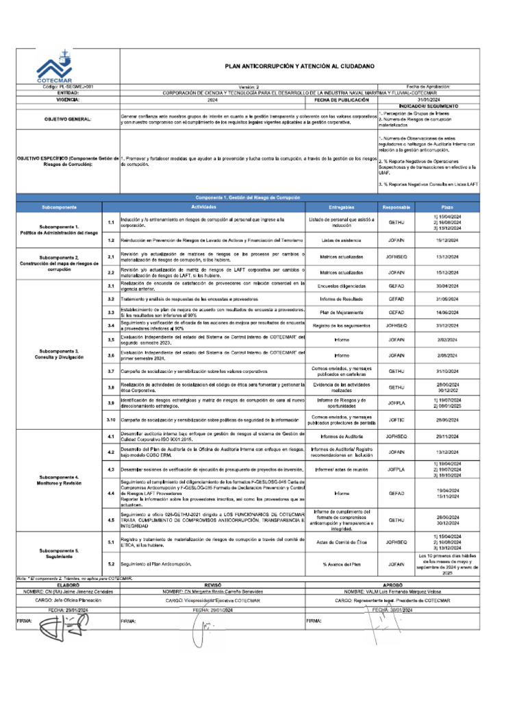 Plan Anticorrupción COTECMAR 2024 Consolidado v2-FDO | PDF
