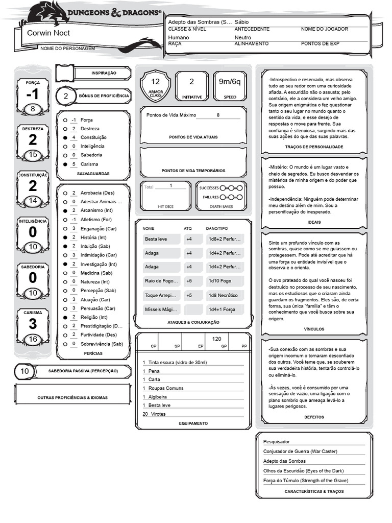 Corwin Noct - Roll20 Characters | PDF