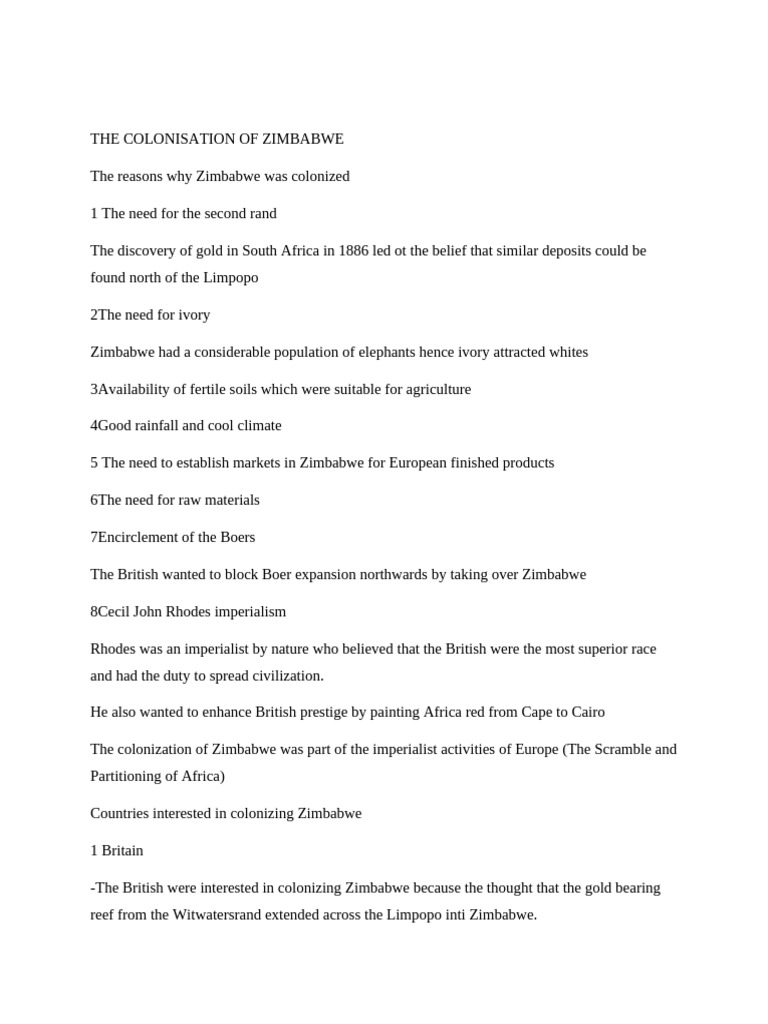The Colonisation of Zimbabwe | PDF