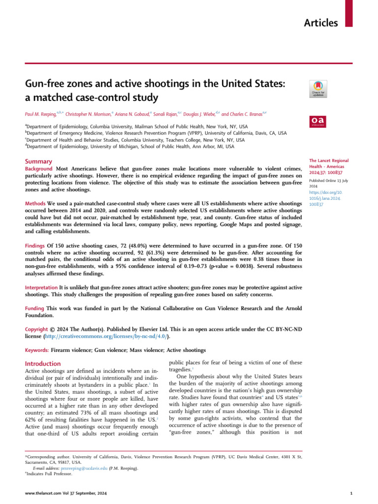 Gun Free Zones and Active Shootings in The United - 2024 - The Lancet ...