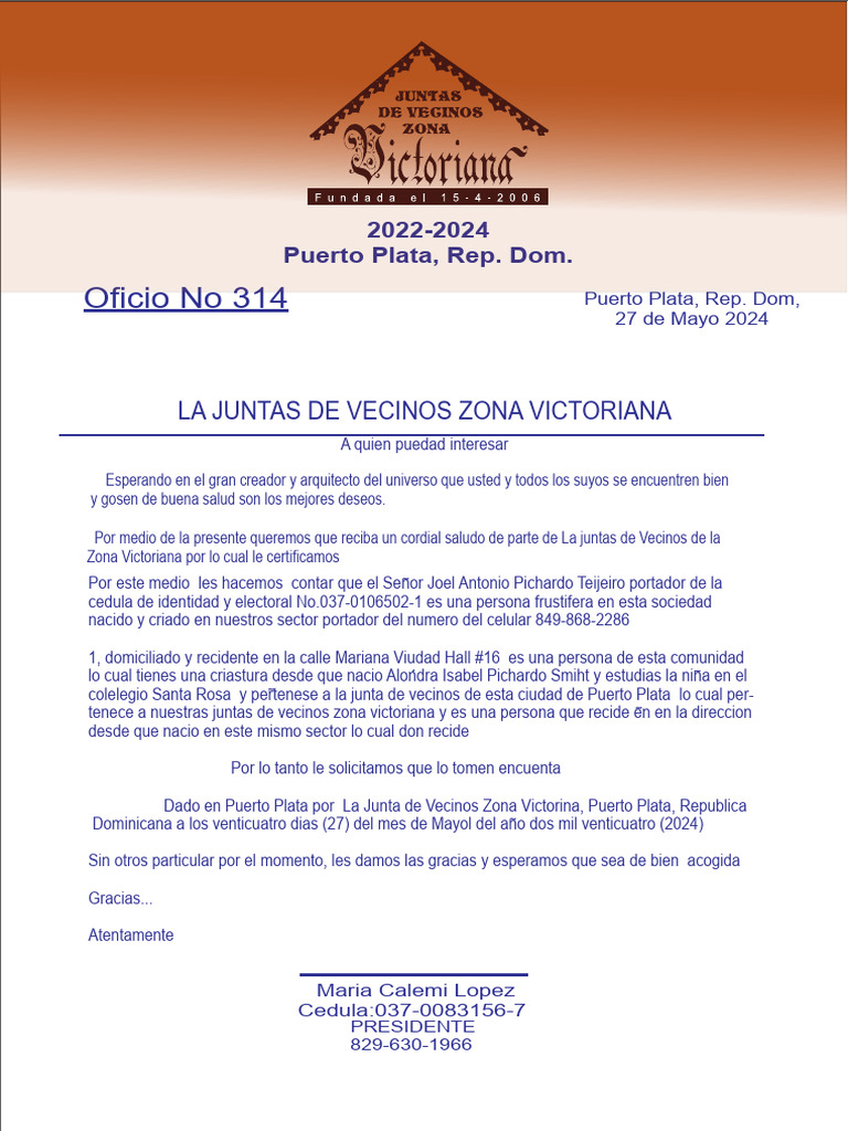 CARTA JUNTA DE VECINO | PDF