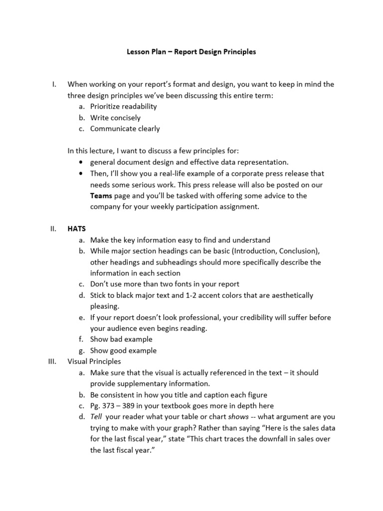 Lesson Plan. Report Design Principles | PDF