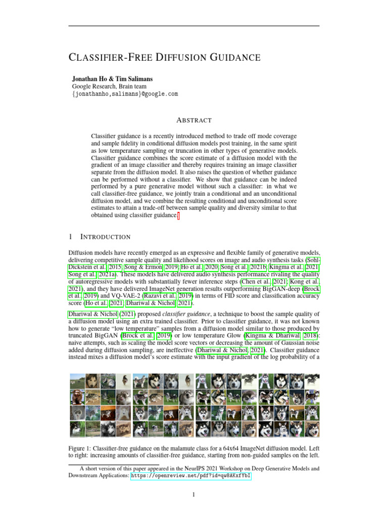 Classifer Free Guidance | PDF