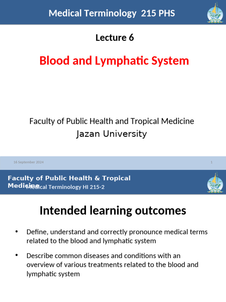 Lecture (6) Blood & Lymphatic System | PDF