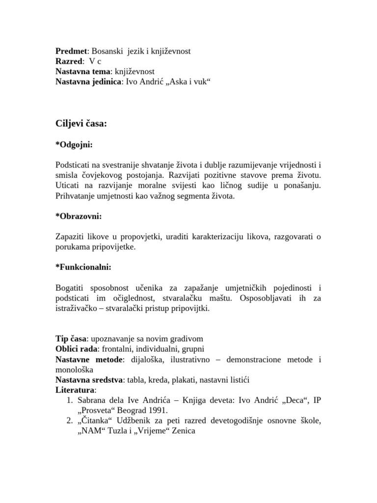 Ogledni Čas - Aska I Vuk | PDF