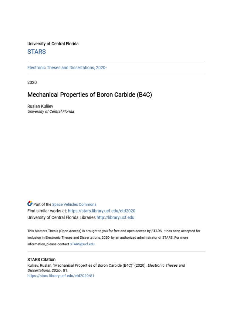 Mechanical Properties of Boron Carbide (B4C) | PDF