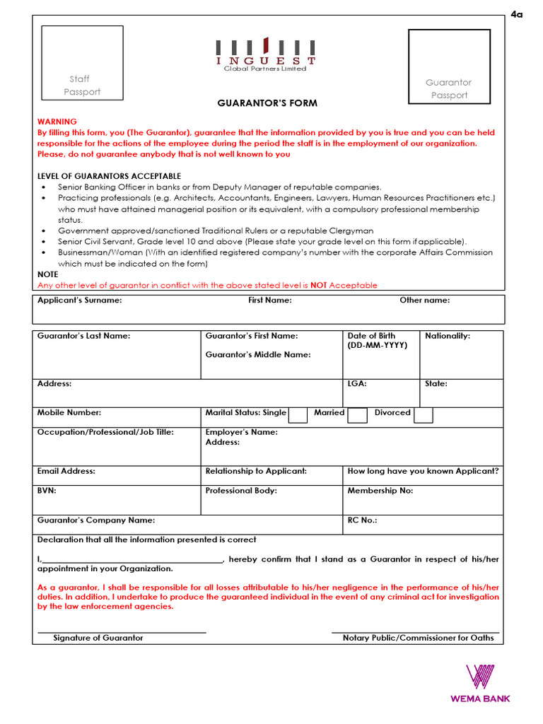Guarantor's Form 1 | PDF