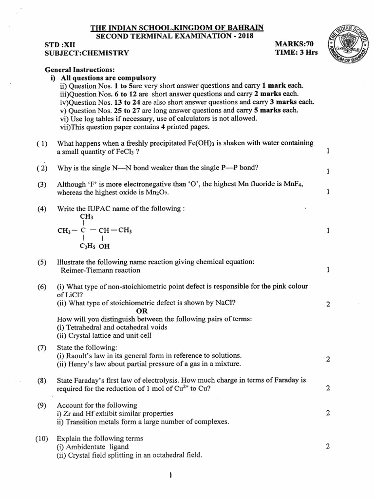 Chemistry Qn Paper Cbse Pdf