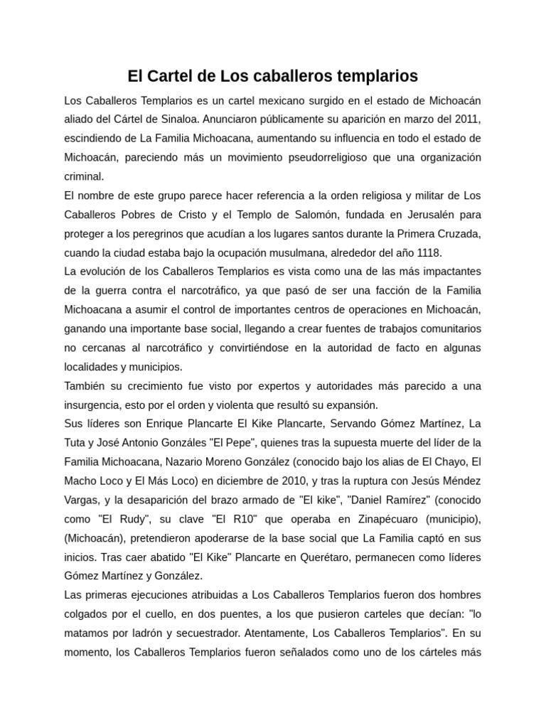 El Cartel de Los Caballeros Templarios History | PDF