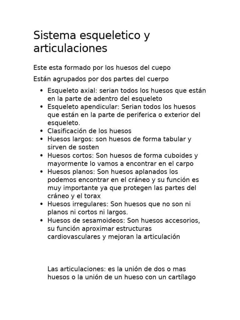 Sistema Esqueletico y Articulaciones | PDF