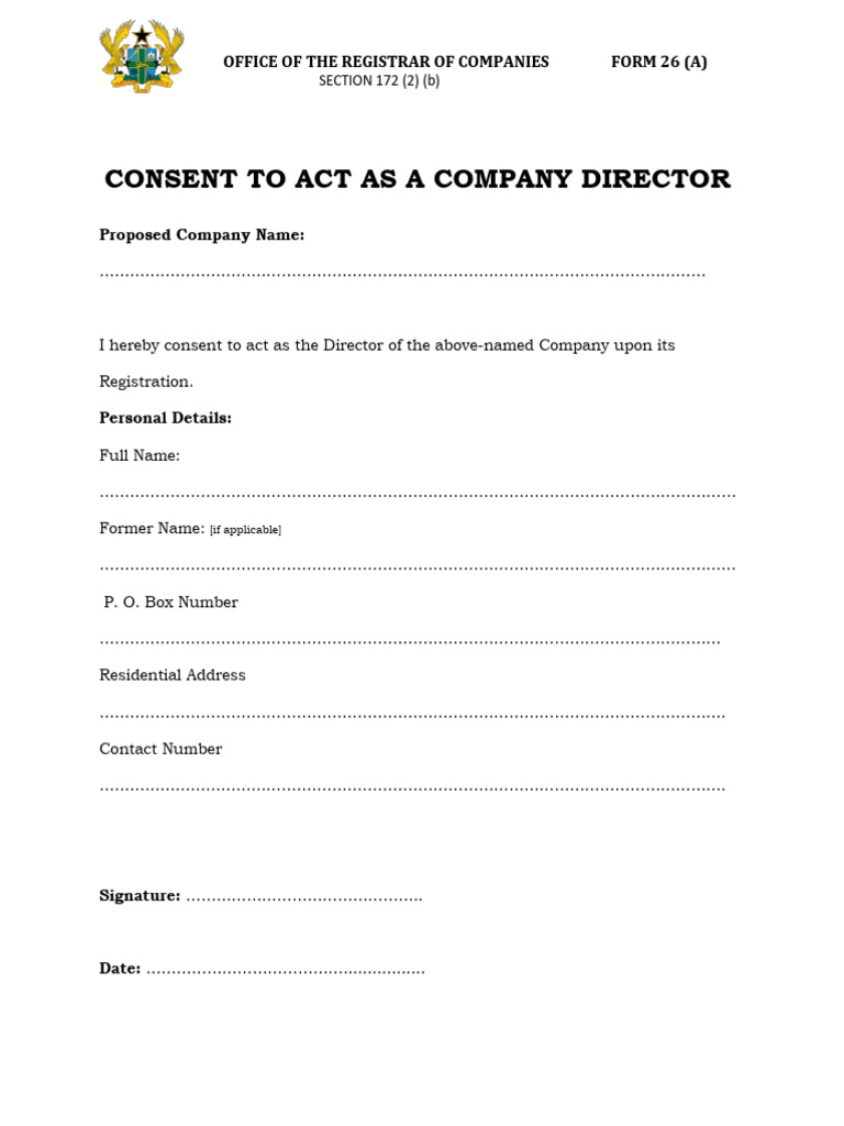 FORM 26 (A) Consent To Act As A Director | PDF