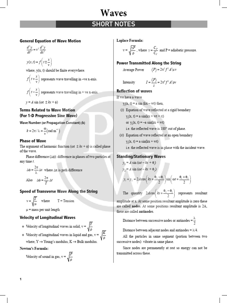 14.wave Motion - Short Notes | PDF