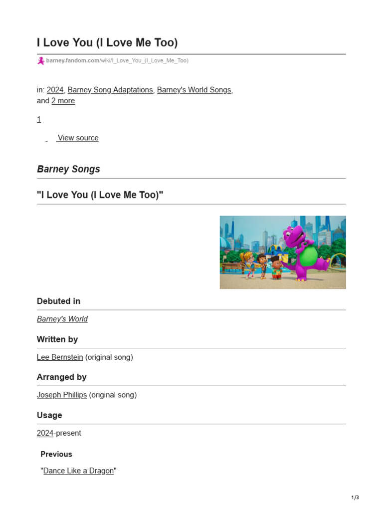 Barney's Self-Love Song Debut | PDF | Language Arts & Discipline