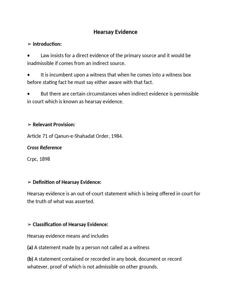 Hearsay Evidence | PDF