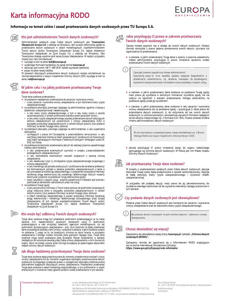 Karta Informacyjna RODO | PDF