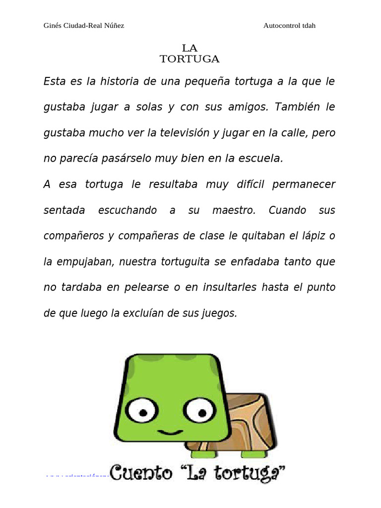 El Cuento de La Tortuga Autocontrol Tdah | PDF