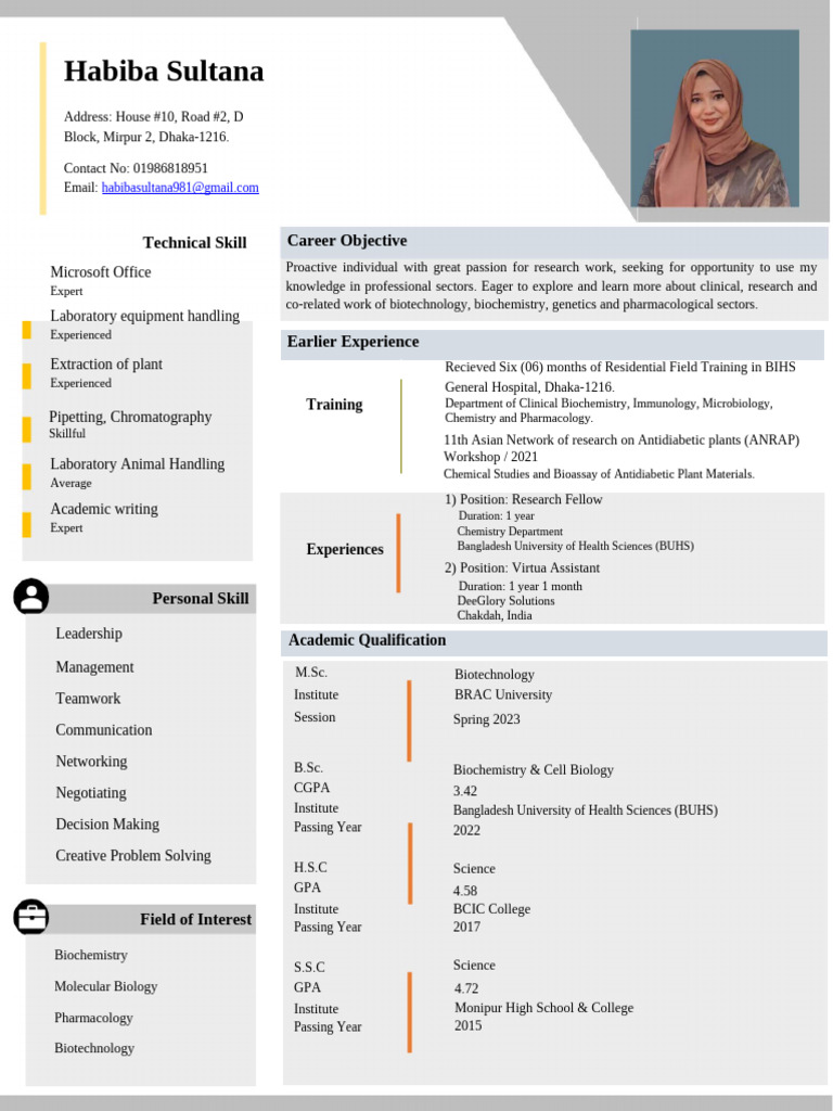 Habiba Sultana CV | PDF