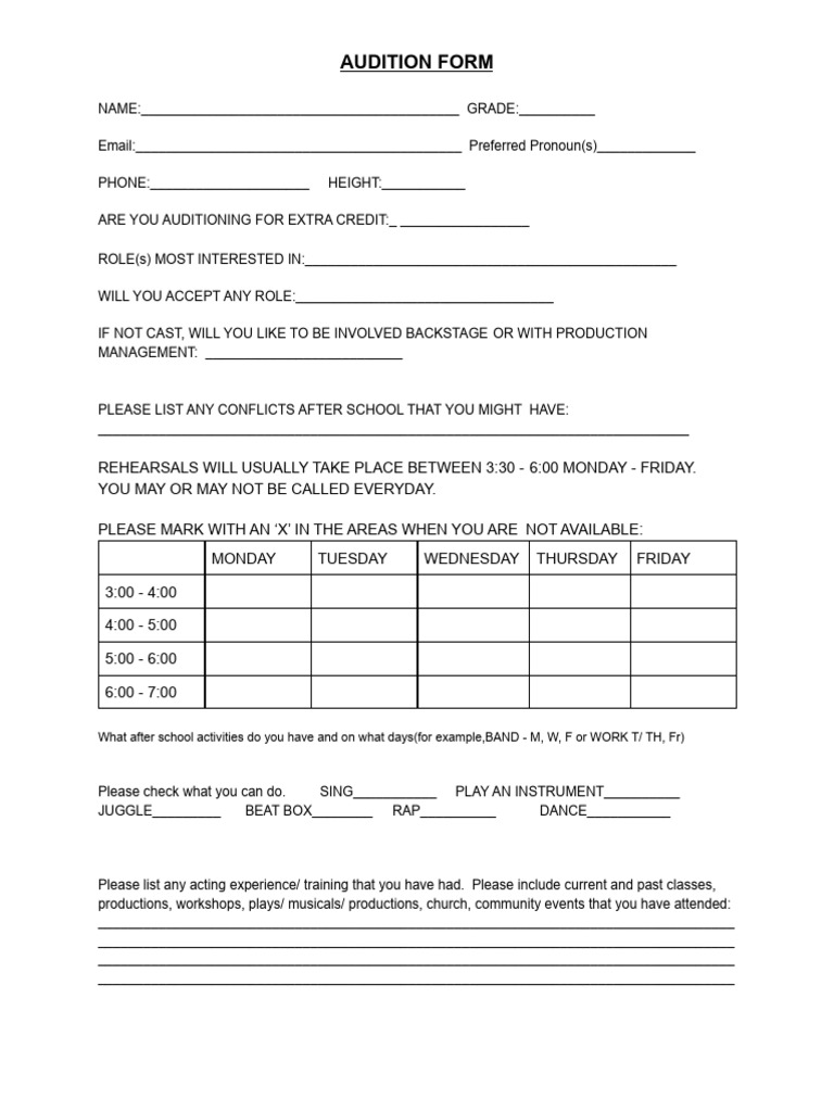 AUDITION FORM | PDF