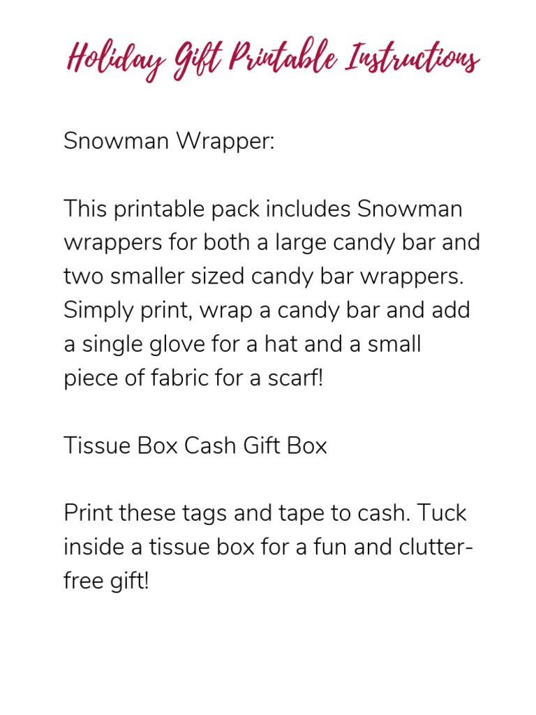 Snowman Wrapper and Money Printable | PDF