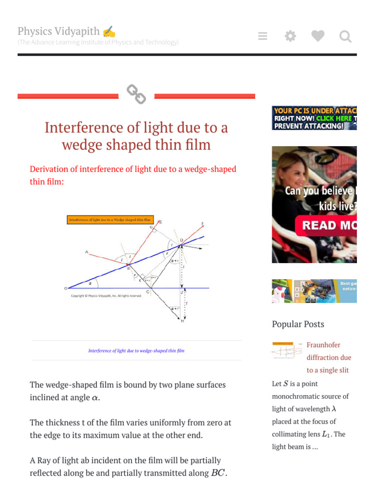 Interference of light due to a wedge shaped thin film ~ Physics Vidyapith ️ | PDF