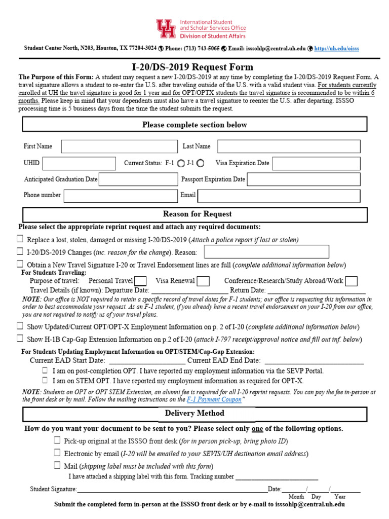 I 20 Ds 2019 Request Form | PDF I 20 Ds 2019 Request Form | PDF