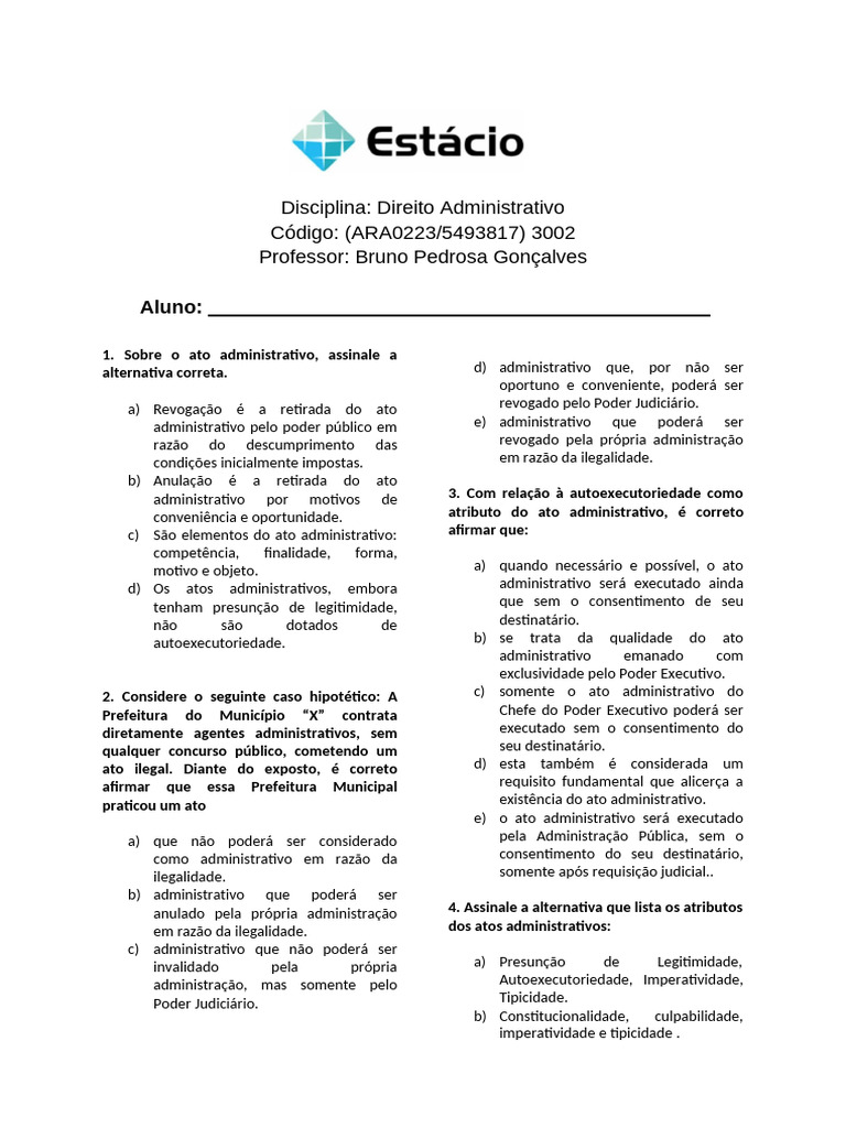 BG Prova Av2 Administrativo | PDF