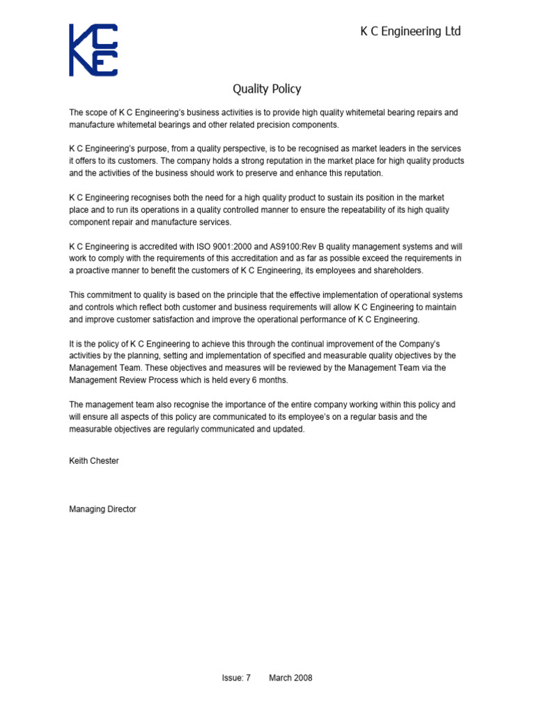 KCE Quality Policy | PDF