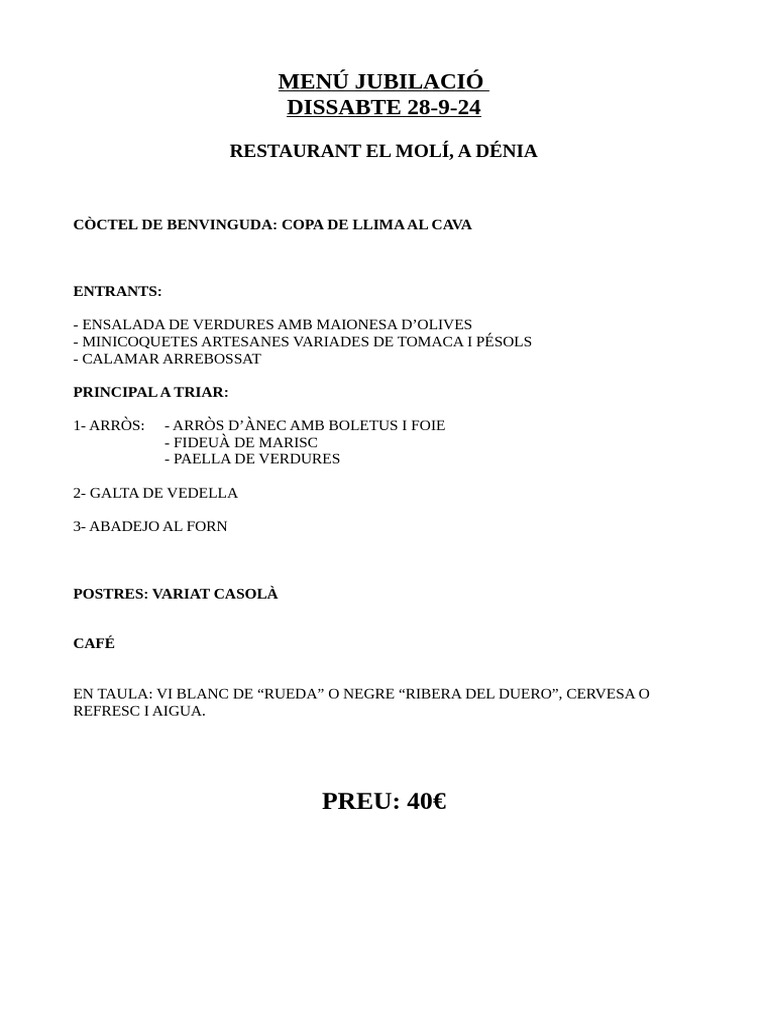 Menú El Molí Pdf