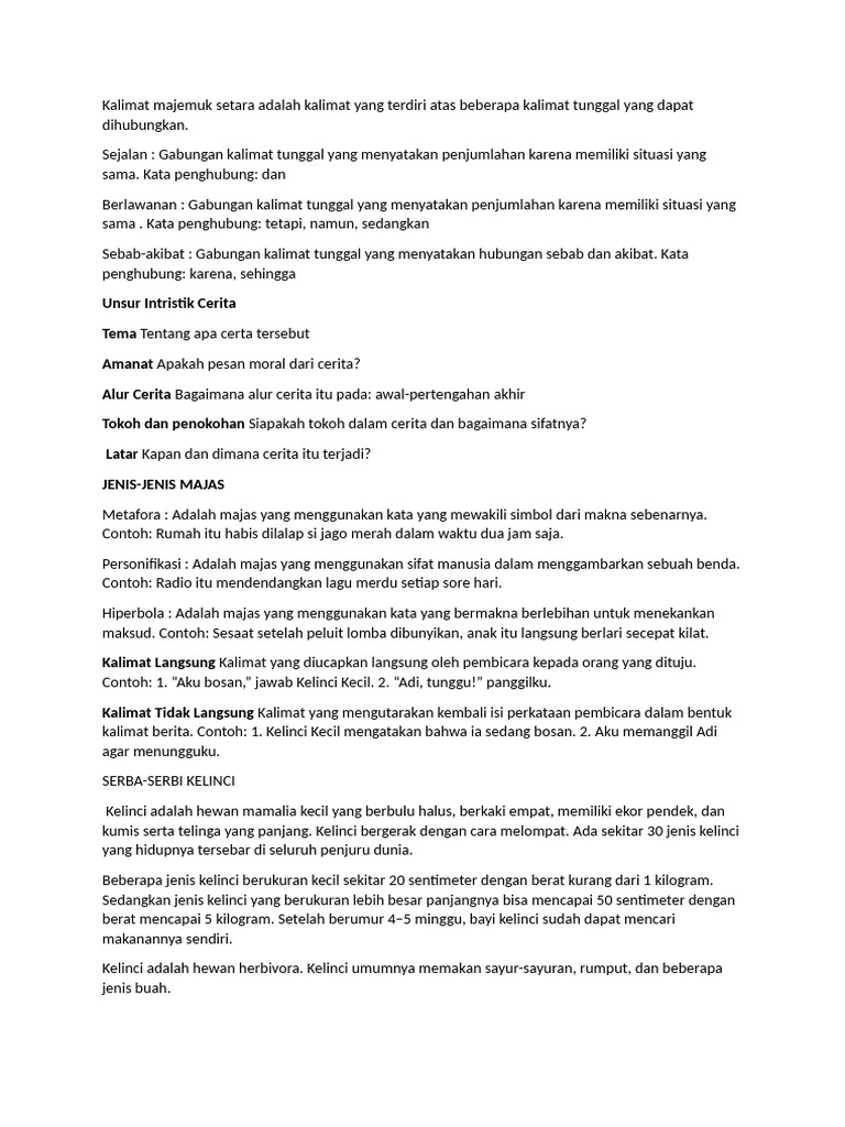 Rangkuman UTS B. Indo Kelas 5 | PDF